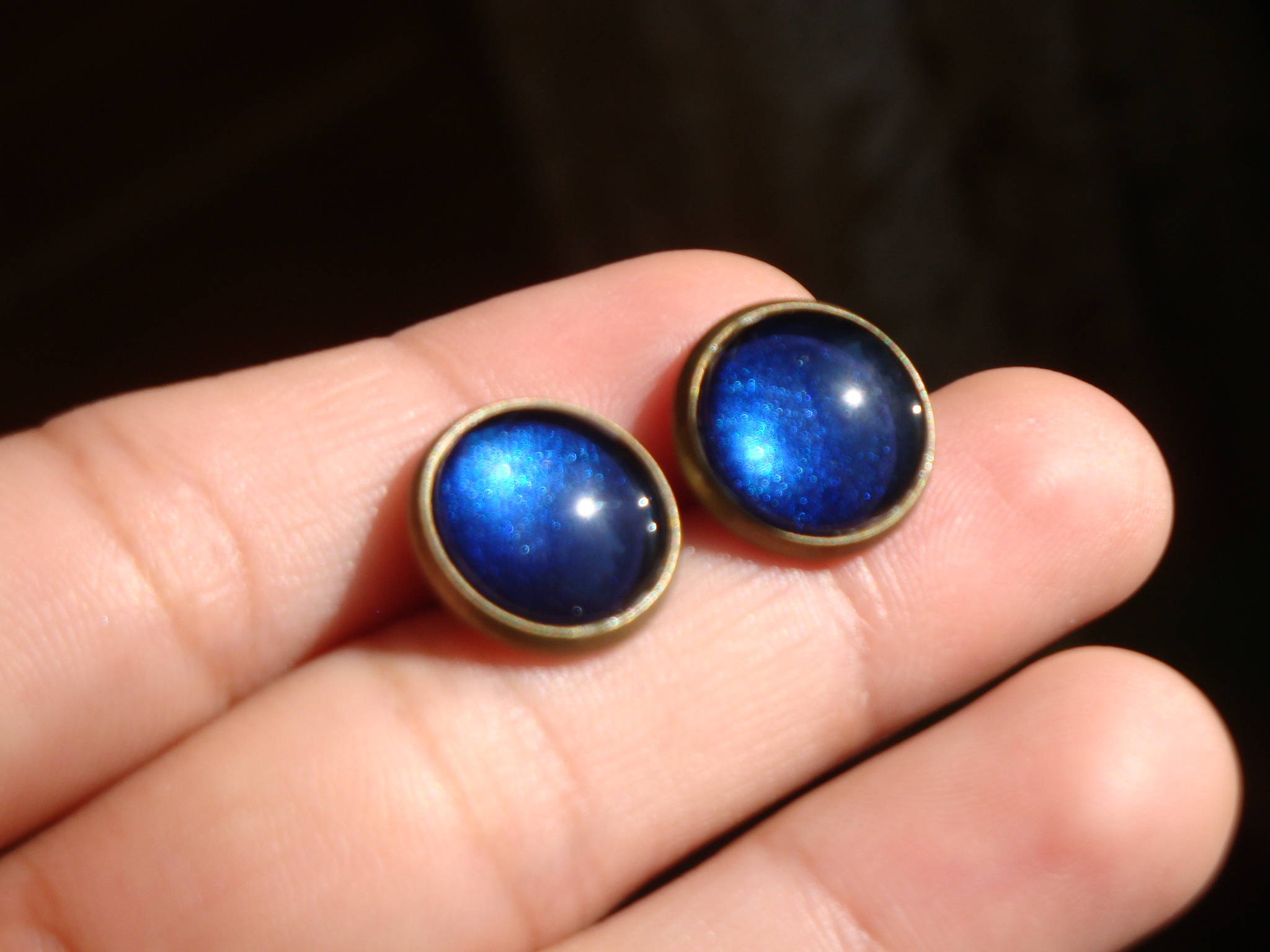 Deep Blue Ocean Antique Brass Post Earrings on Luulla