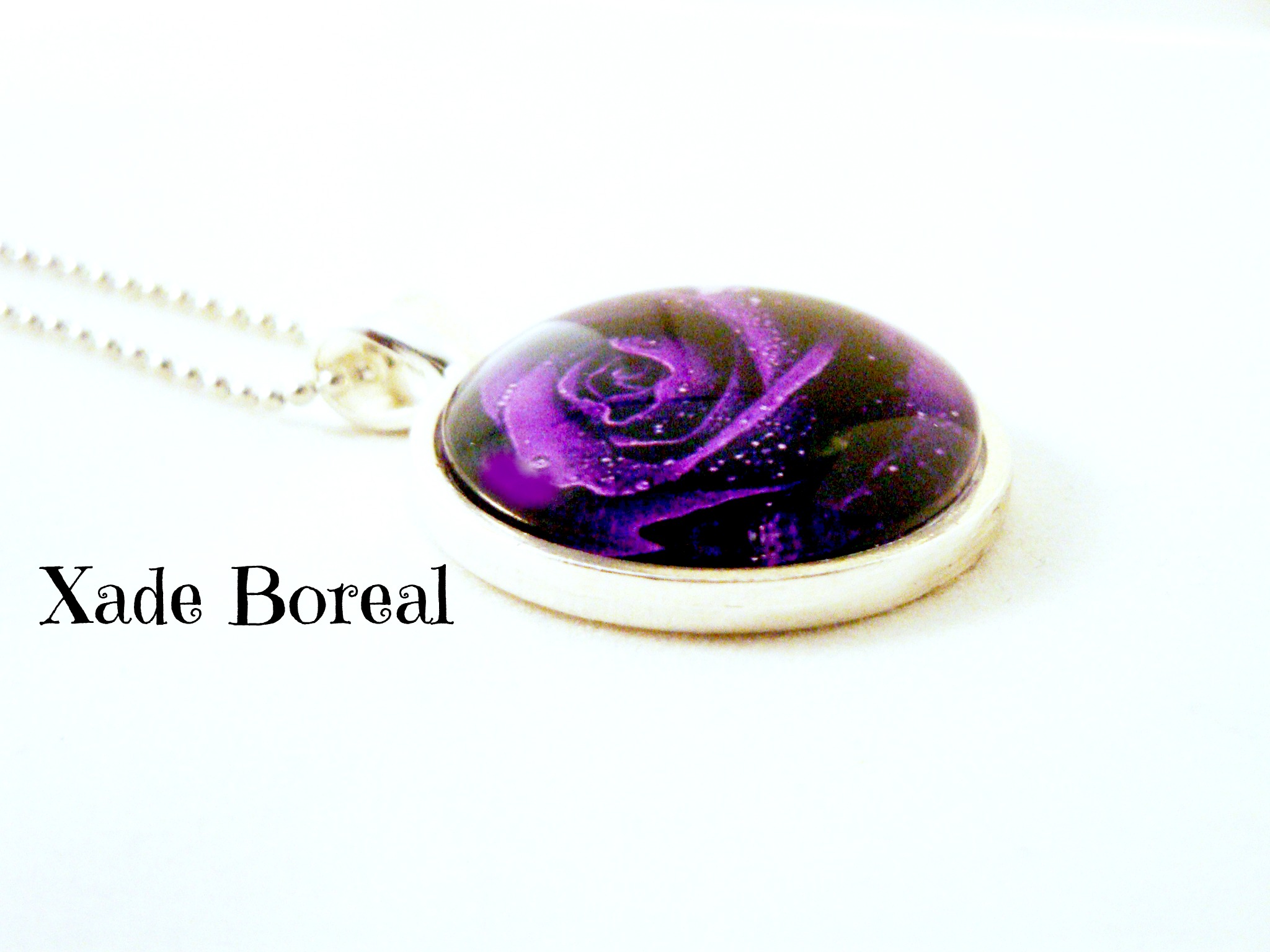 Purple Rose Glass Pendant Necklace on Luulla